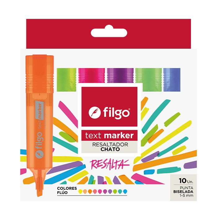 RESALTADOR FILGO TEXT MARKER FLUO ESTUCHE X 10 (TMXE10FLU) - Rayuela
